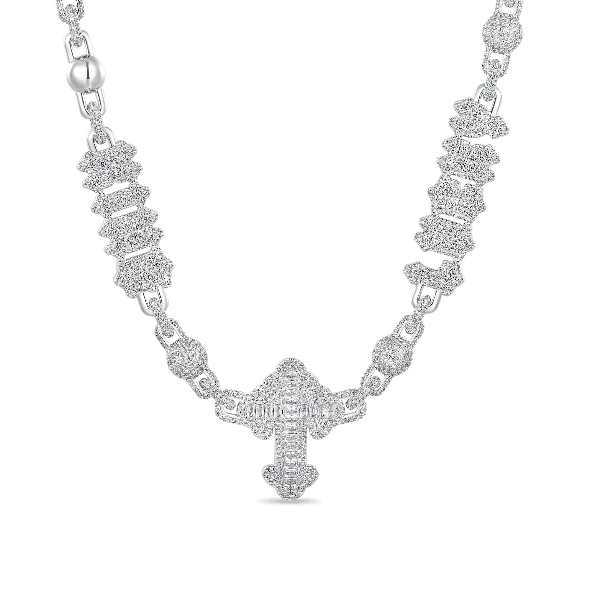 Custom Font Iced Cross Ball Chain - 10mm - APORRO