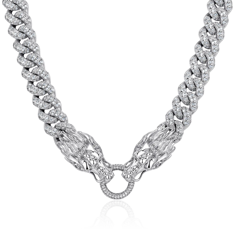 WONG Iced Double Dragon Cuban Chain - Hip Hop Jewelry - APORRO