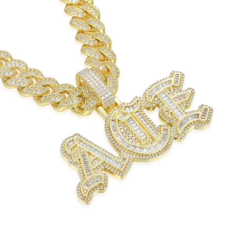 Custom Baguette Cut Old English Font Pendant - APORRO