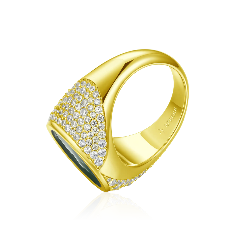 WONG Ⅱ Ridge Iced Out Signet Ring - Urban Jewelry - APORRO