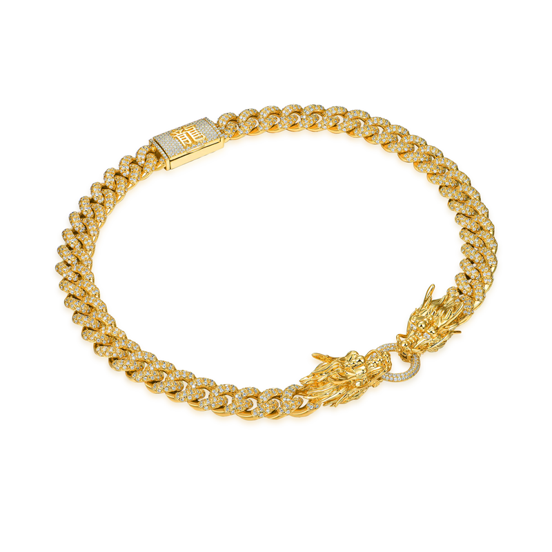 WONG Iced Double Dragon Cuban Chain - Hip Hop Jewelry - APORRO