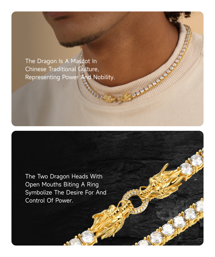 WONG Adjustable Double Dragon Tennis Choker Chain - APORRO