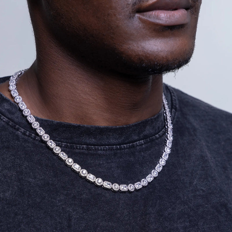 Emerald Cut Mix Clustered Tennis Chain - 7mm - APORRO