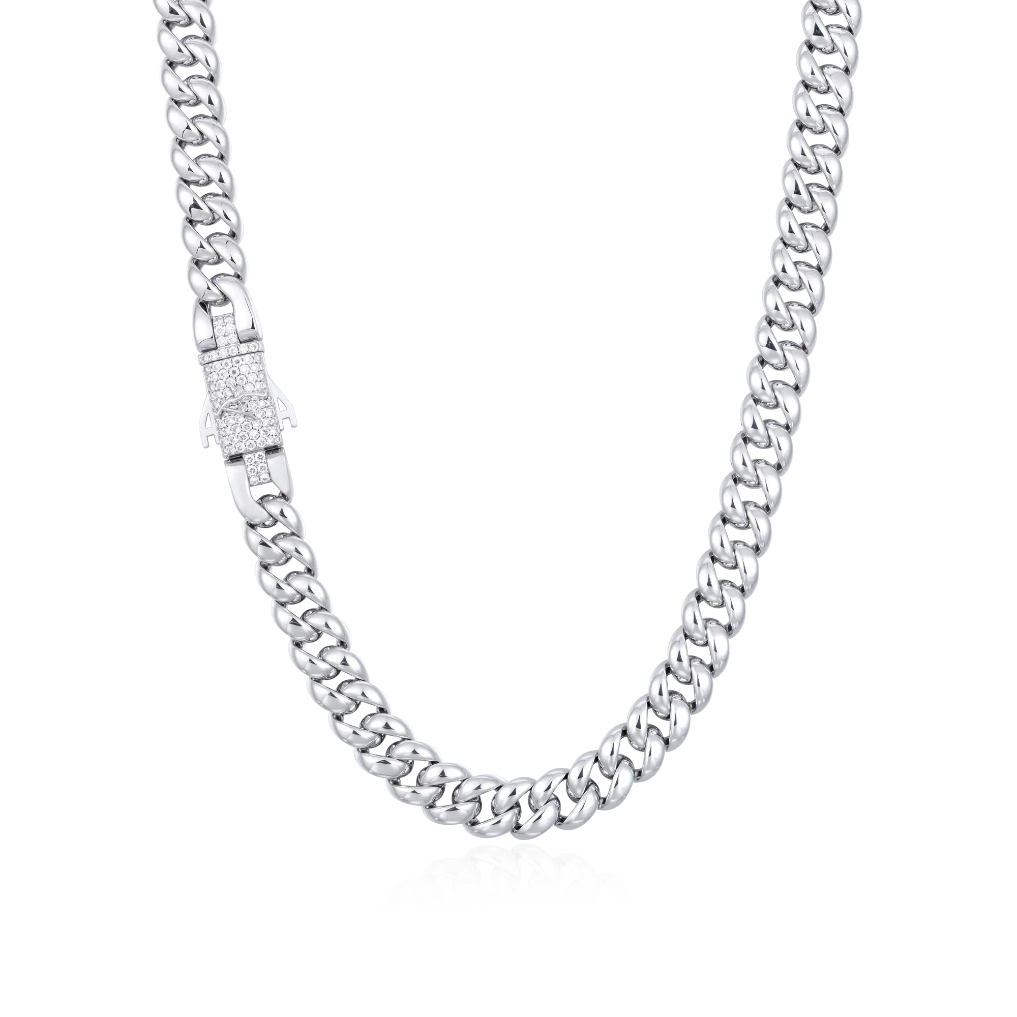 8mm Silver Moissanite Men's Plain Cuban Link Chain - Luxury Jewelry ...