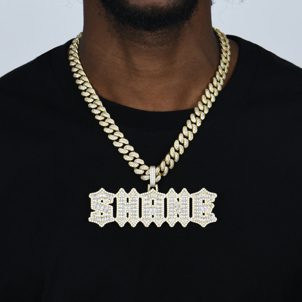 Custom Emerald Cut Gothic Font Pendant - APORRO