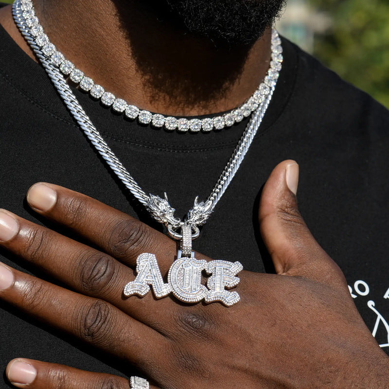 Custom Baguette Cut Old English Font Pendant - APORRO