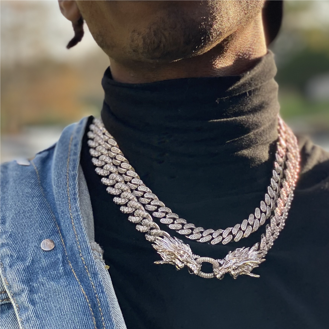 WONG Iced Double Dragon Cuban Chain - Hip Hop Jewelry - APORRO