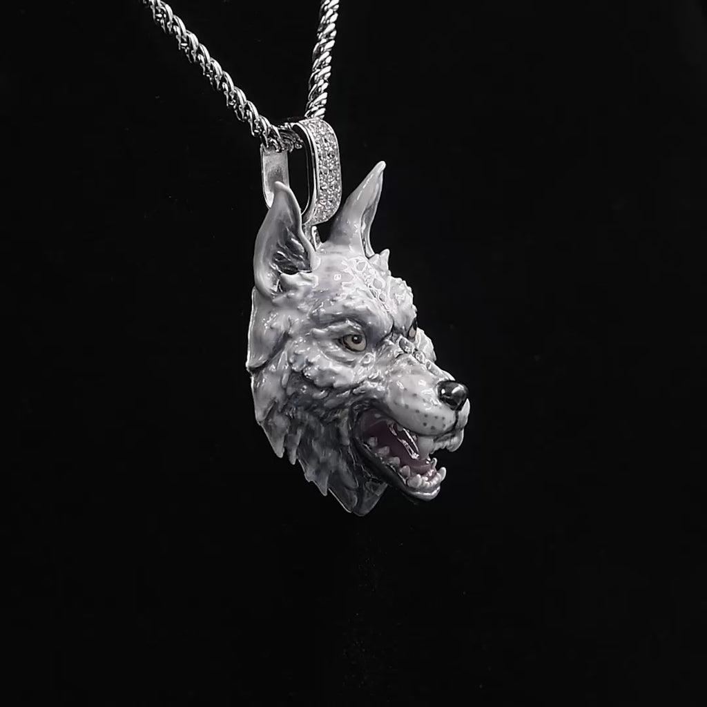 Fearless Wolf Enamel Miniature Pendant - APORRO