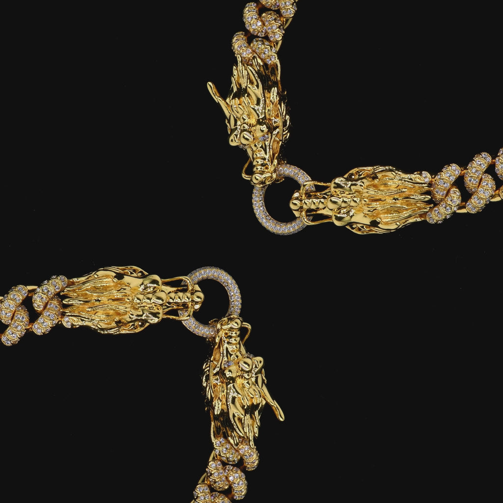 WONG Iced Double Dragon Cuban Chain - Hip Hop Jewelry - APORRO