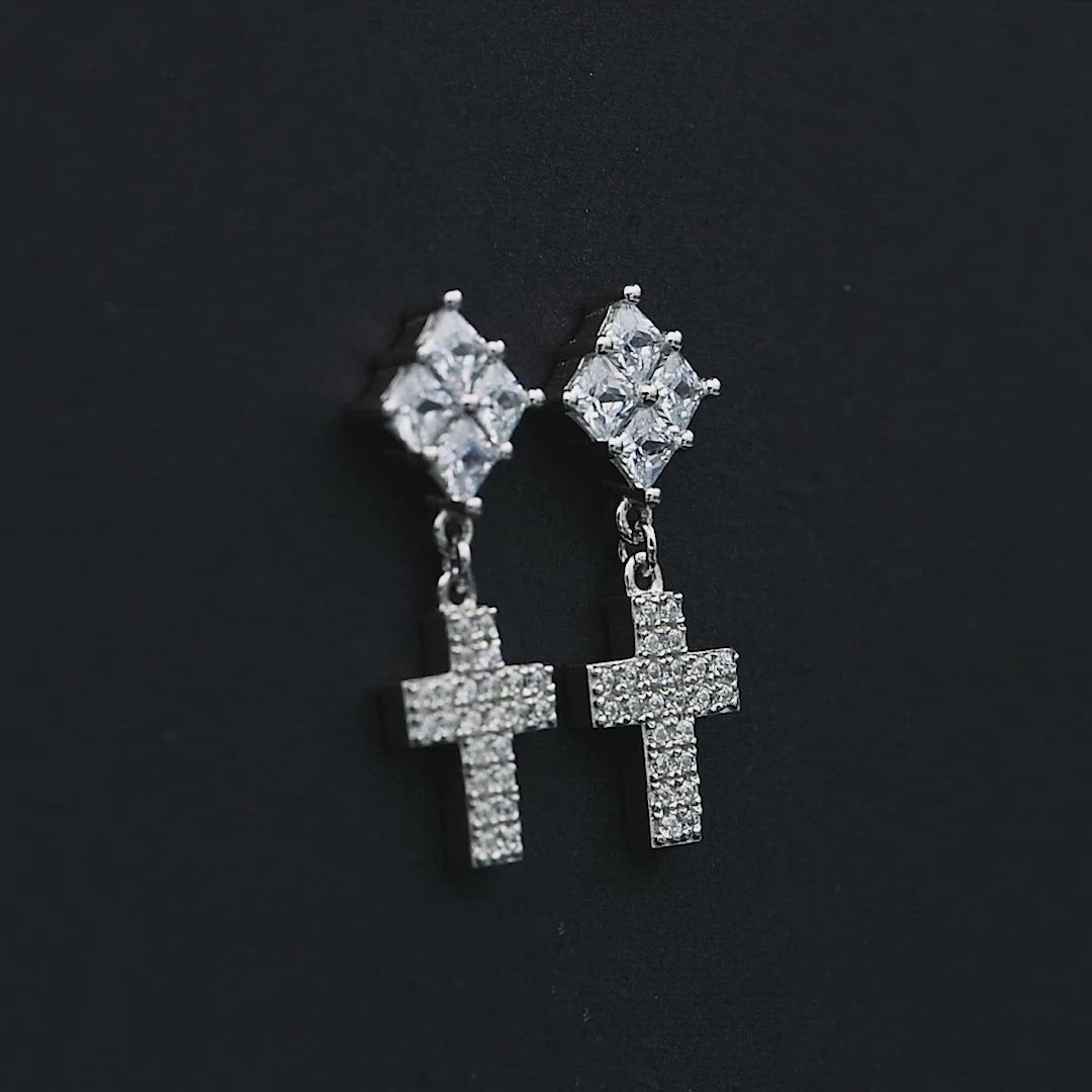 Cross Drop Earring Men Women s silver cross drop earring APORRO